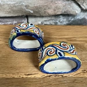 Vintage | Dining | 2 Vtg Mexican Napkin Rings Pottery Redware Yellow ...